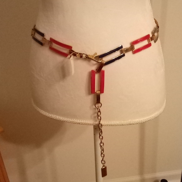 no brand | Accessories | Brass Enameled Redblue Square Link Belt | Poshmark